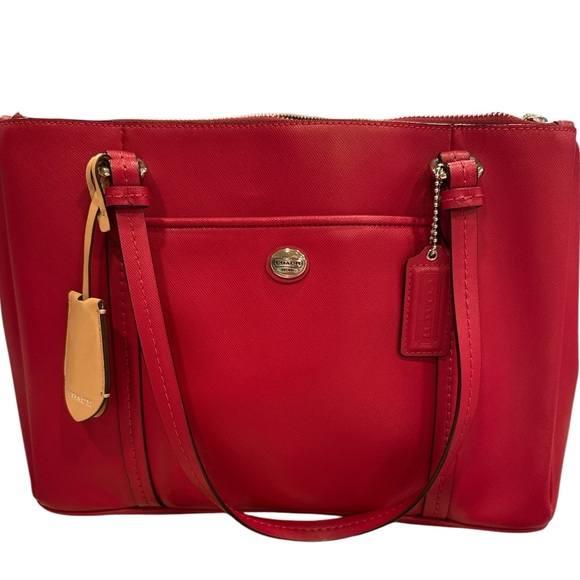 Coach | Bags | Coach Peyton Red Saffiano Leather Triple Compartment ...